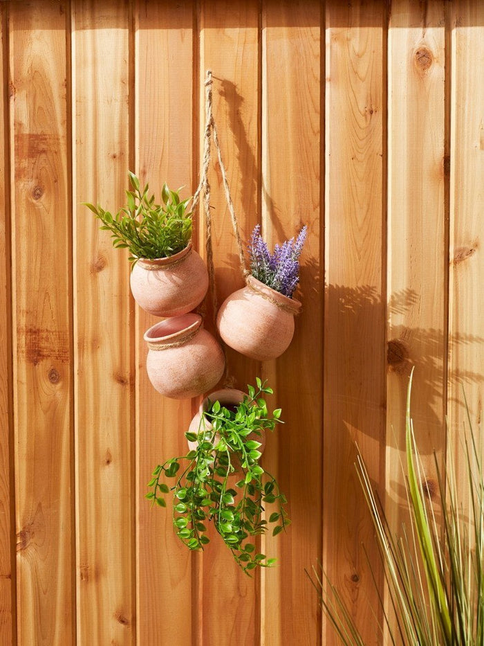 White Wash Terracota, Blue Tones & Neutral Garden Dangling Mini Pots